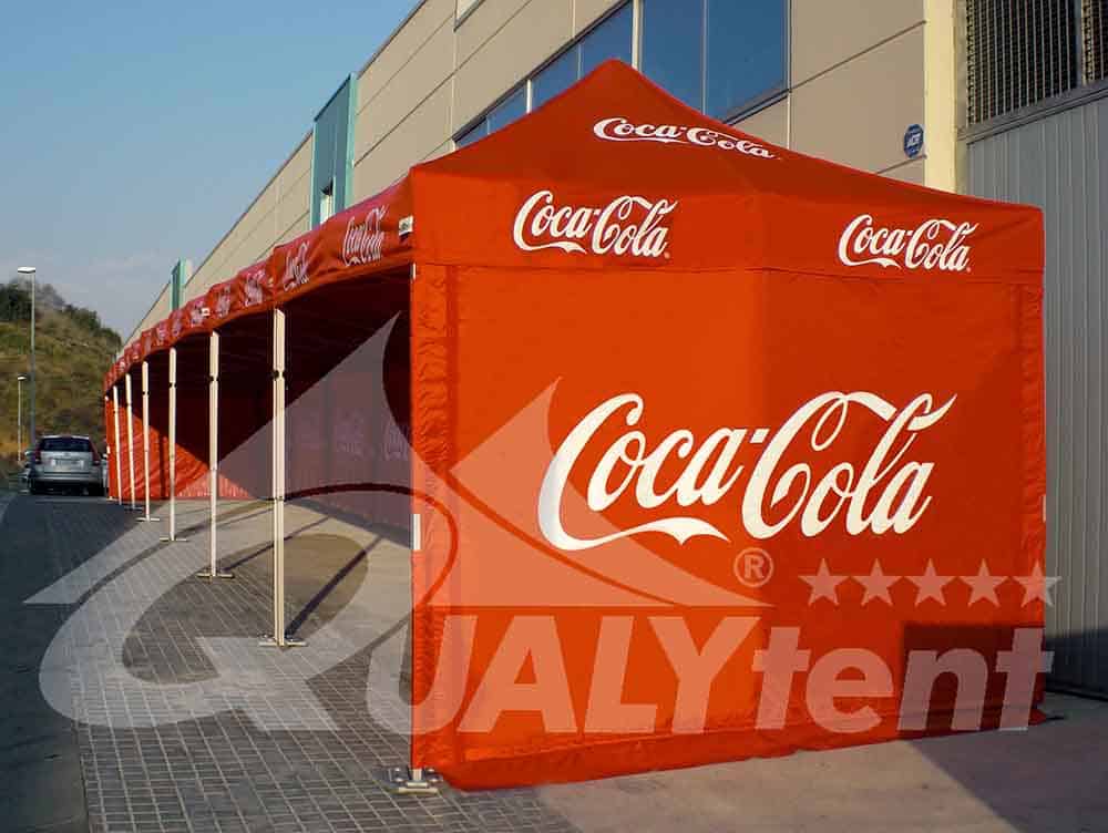 Carpas 3x3m rotuladas para Coca Cola fabricadas por Qualytent