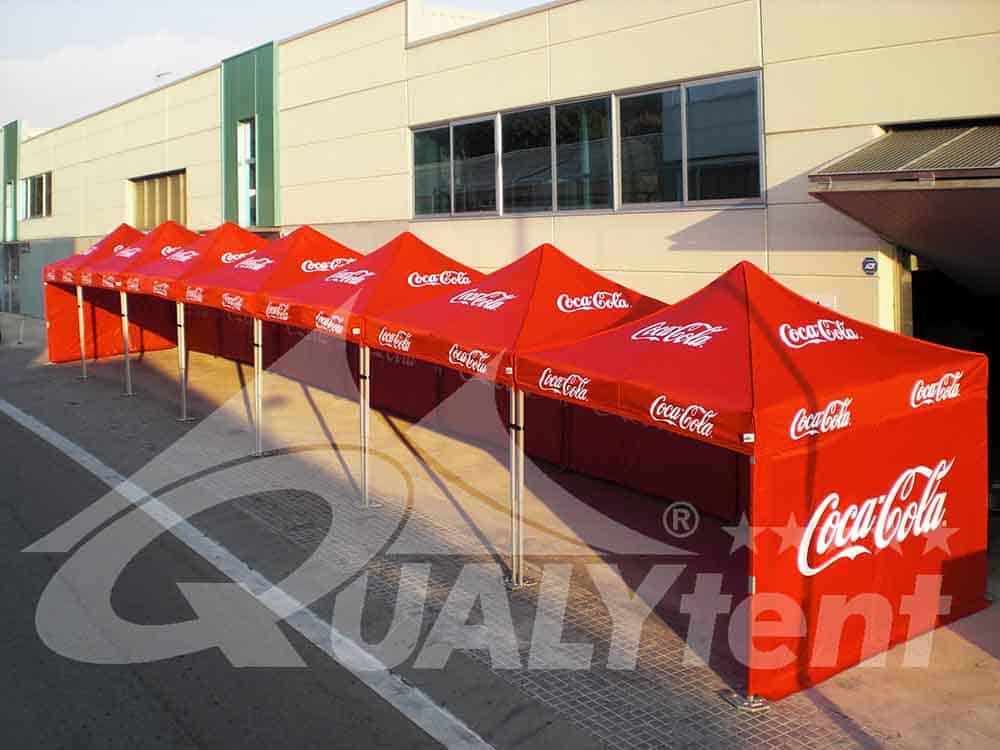 Carpas 3x3m rotuladas para Coca Cola fabricadas por Qualytent